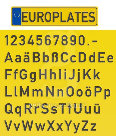 Vehicle registration plate with set of numerals and letters, 3D ...