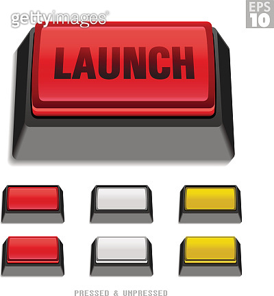 Rectangular Push Button With Launch Command, Pressed And Unpressed ...