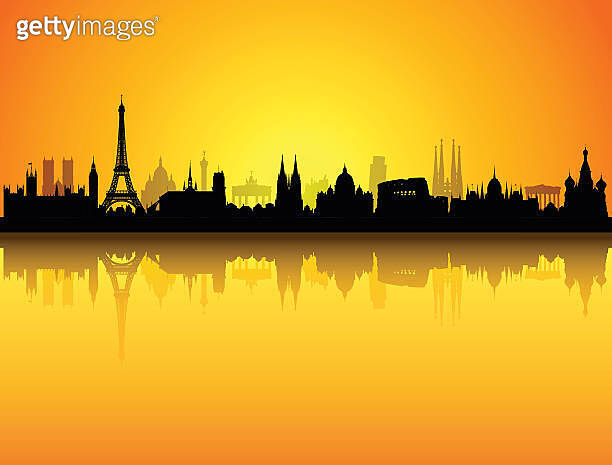 Detailed Europe Skyline (Buildings Are Complete and Moveable) 이미지 ...