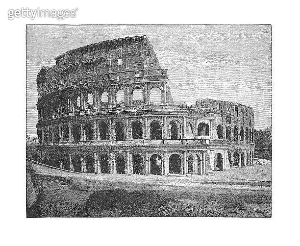 Colosseum, Rome, Italy (antique engraving) 이미지 (498424819) - 게티이미지뱅크