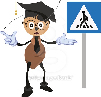 Ant teacher explains rules of road. Pedestrian crossing sign (507793190 ...
