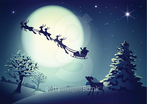 Santa Claus in sleigh and reindeer sled 이미지 (628101566) - 게티이미지뱅크