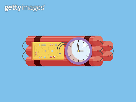 Dynamite and analogue timer set, countdown to deadline, flat design ...