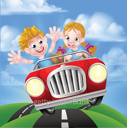 Cartoon Characters Driving Car (624264542) - 게티이미지뱅크