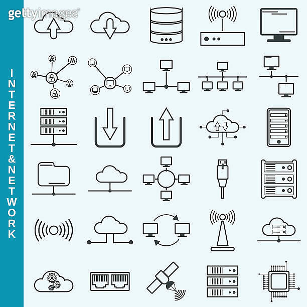 Internet and network, cloud computing, remote control vector icons ...