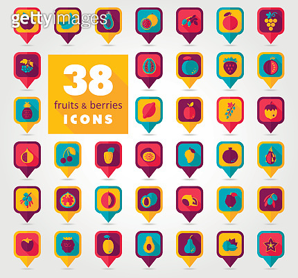 Set of Fruits and Berries pin map icon (601939328) - 게티이미지뱅크
