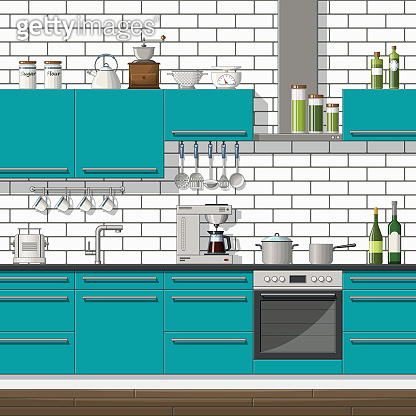 Illustration of interior equipment of a modern kitchen (621925320) 일러스트 ...