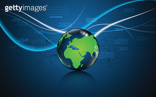 abstract globe with green world map tech innovative design background ...