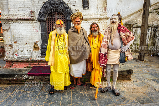 Wandering Shaiva sadhus (holy men) in ancient Pashupatinath Temple ...