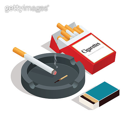 Isometric Box of matches, cigarettes pack, cigarette 이미지 (594021768 ...