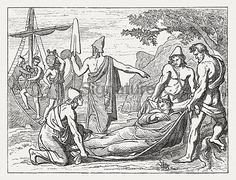 Phaeacians and Ulysses, Greek mythology, wood engraving, published in ...