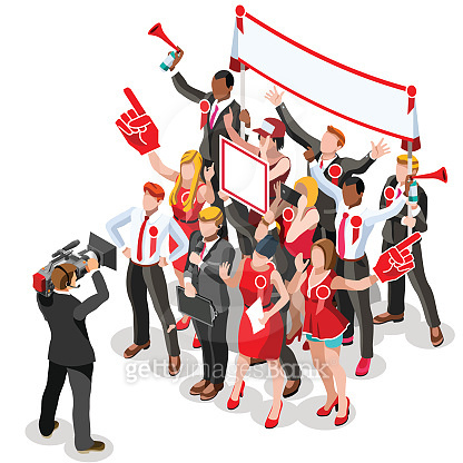Tv Speaker Crowd Rally Party Convention Vector Isometric People ...