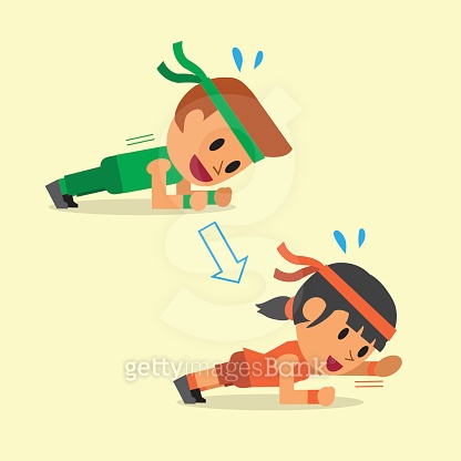 Cartoon people doing plank with arm extension exercise step training ...