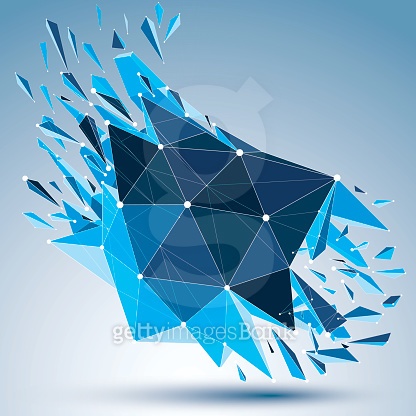 3d vector digital wireframe complicated object broken into particles ...