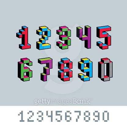 Vector digits, 8 bit style numerals . Pixel art numbers (538766692 ...