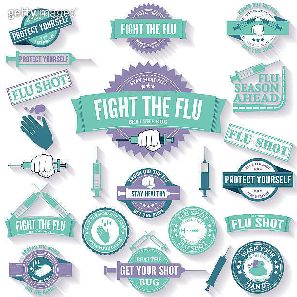 Flu Shot and Hand Washing Badges and Stamps (509316104) - 게티이미지뱅크