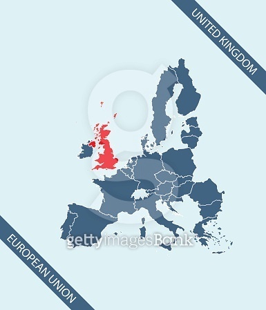 United Kingdom map outline vector highlighted in European Union ...