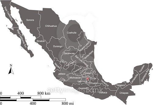 Mexico map vector outline with scales and provinces or states ...