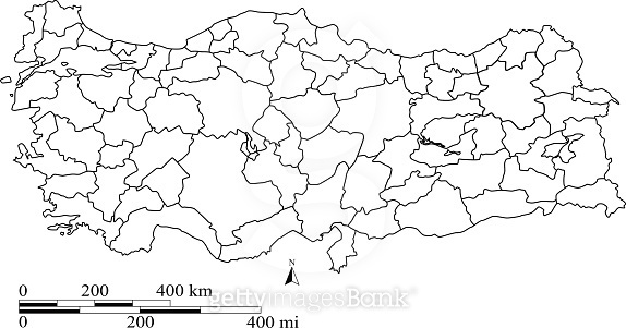 Turkey map outline vector with scales of miles and kilometers 이미지 ...