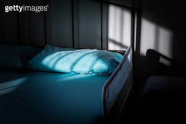 Shadows On Dark Bedroom Adult Nursing Care Safety Rail Bed 이미지 ...