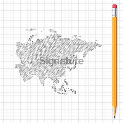 Asia map sketch with pencil on grid paper 이미지 (522140200) - 게티이미지뱅크