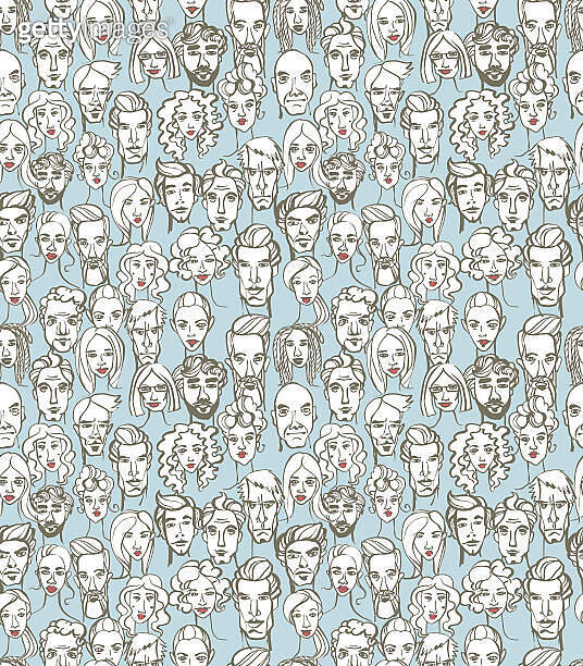 Seamless pattern of female and male doodle hand drawn portraits ...