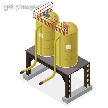 Water reservoir isometric building info graphic. Big water reservoir ...