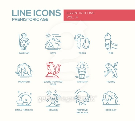 Prehistoric age- line design icons set (539221862) - 게티이미지뱅크