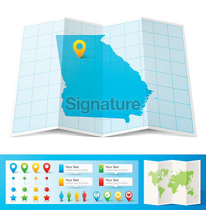 Georgia Map with location pins isolated on white Background (503584852 ...
