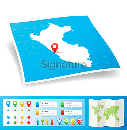 Peru Map with location pins isolated on white Background (503920544 ...