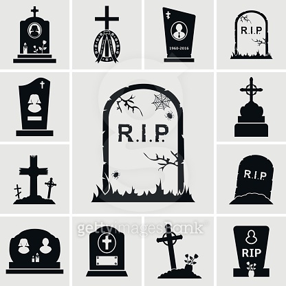 Cemetery crosses and gravestones icons set 이미지 (522477376) - 게티이미지뱅크