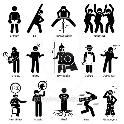 Neutral Personalities Character Traits. Stick Figures Man Icons ...