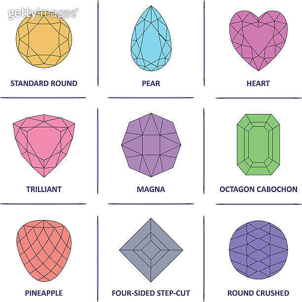Low poly popular colored outline gems cuts infographics (512536238 ...