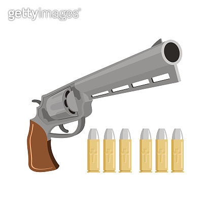 Gun with silver bullets. Revolver for vampire hunter. Exterminat ...