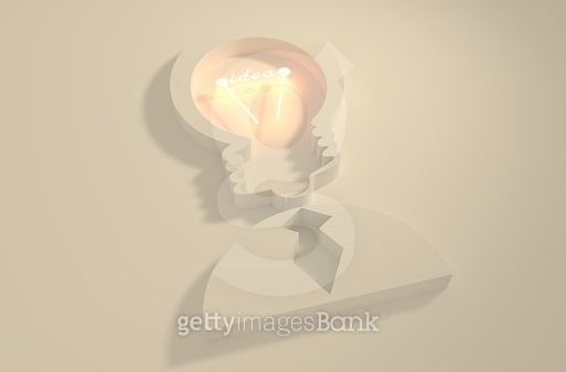 lamp head businessman 3d icon. Idea text 이미지 (516846128) - 게티이미지뱅크