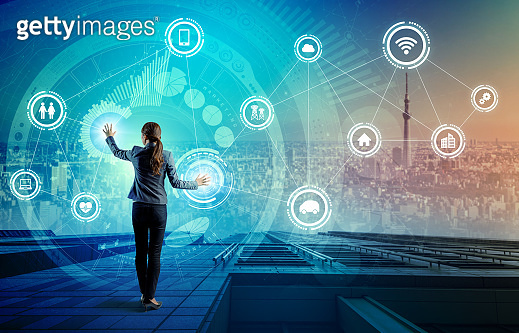 young business person and graphical user interface concept, Internet of ...