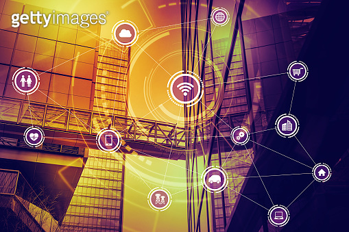 Internet of Things concept. Wireless Communication Network. Information ...