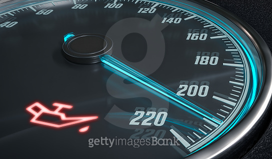 Oil and engine malfunction warning light control in car dashboard. 3D ...
