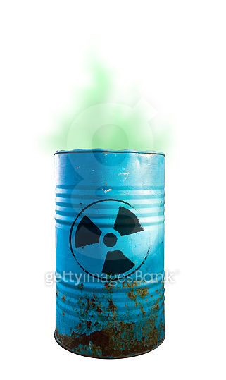Blue barrel of toxic waste isolated. Acid in barrels. Beware of poison ...
