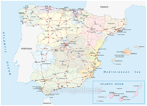 spain motorway and road map 이미지 (861148806) - 게티이미지뱅크