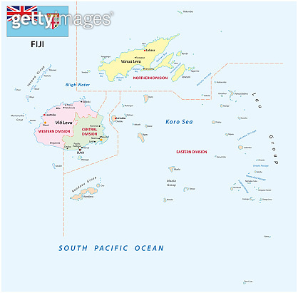 Republic of Fiji administrative and political vector map with flag ...