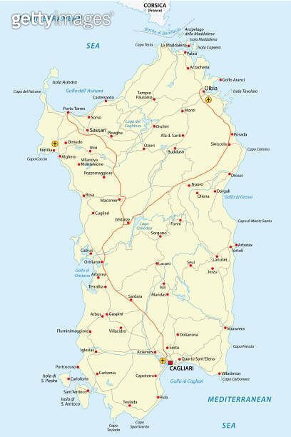 Road map of the italian mediterranean island sardinia (885923194) 일러스트 ...