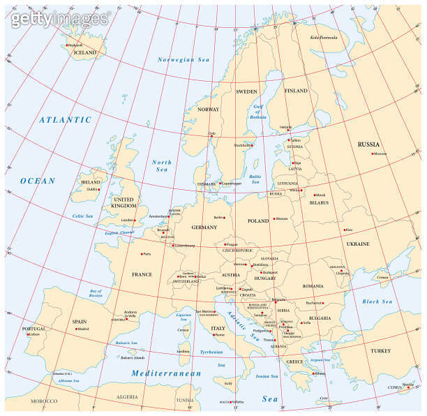 europe administrative and political map with coordinates (863155712 ...