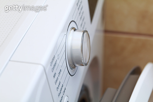Washing machine of control panel and power button,macro photo ...