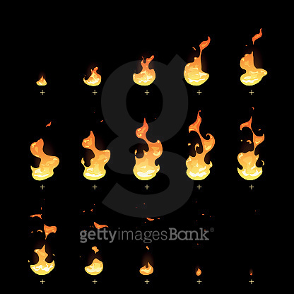 Ignition and fading fire trap animation sprite sheet cartoon vector set ...