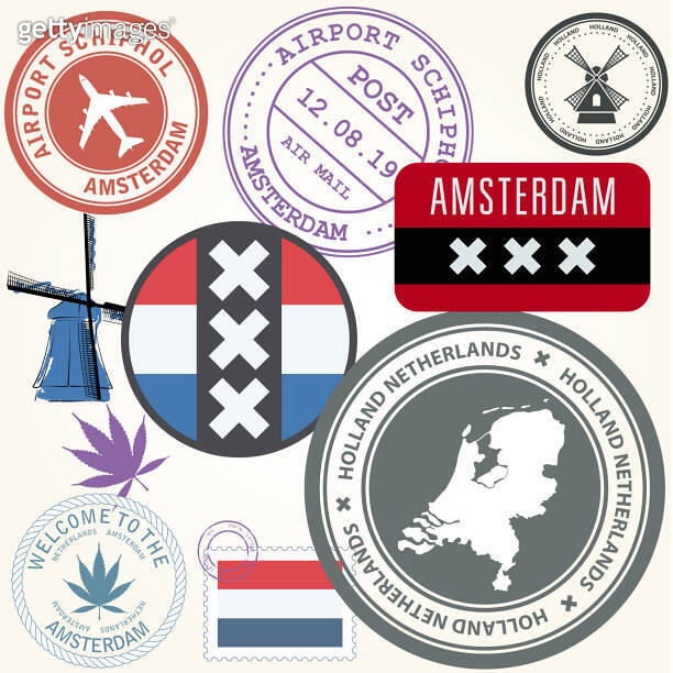 Netherlands travel stamps set - Holland journey symbols, Amsterdam ...