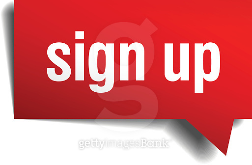 sign up red 3d realistic paper speech bubble 이미지 (652799658) - 게티이미지뱅크