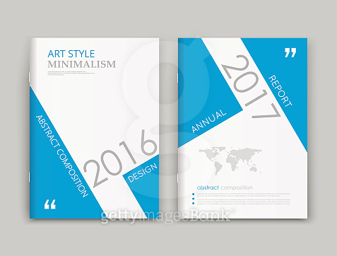 A4 brochure cover design. Blue triangle ad frame font. Title sheet ...