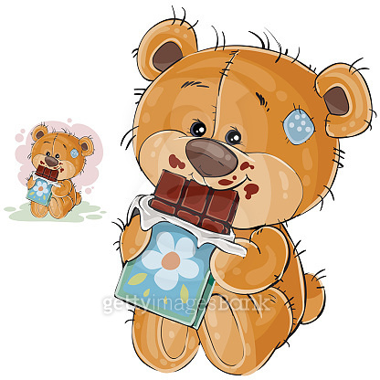 Vector illustration of a brown teddy bear sweet tooth holding in its ...