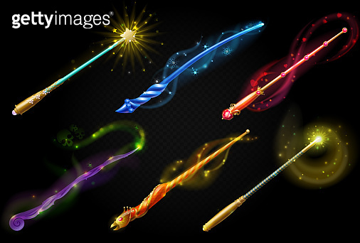 Color magic wands, fairy objects. 이미지 (889421460) - 게티이미지뱅크